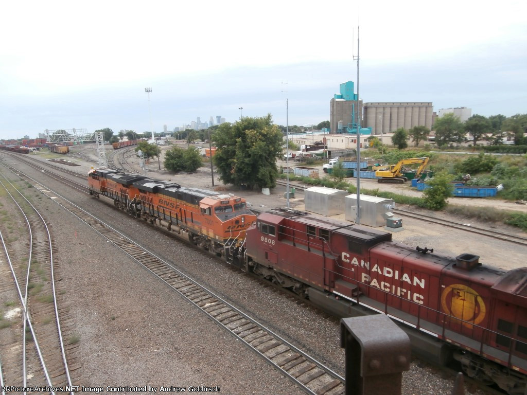 BNSF 7047, 7001 & CP 9808